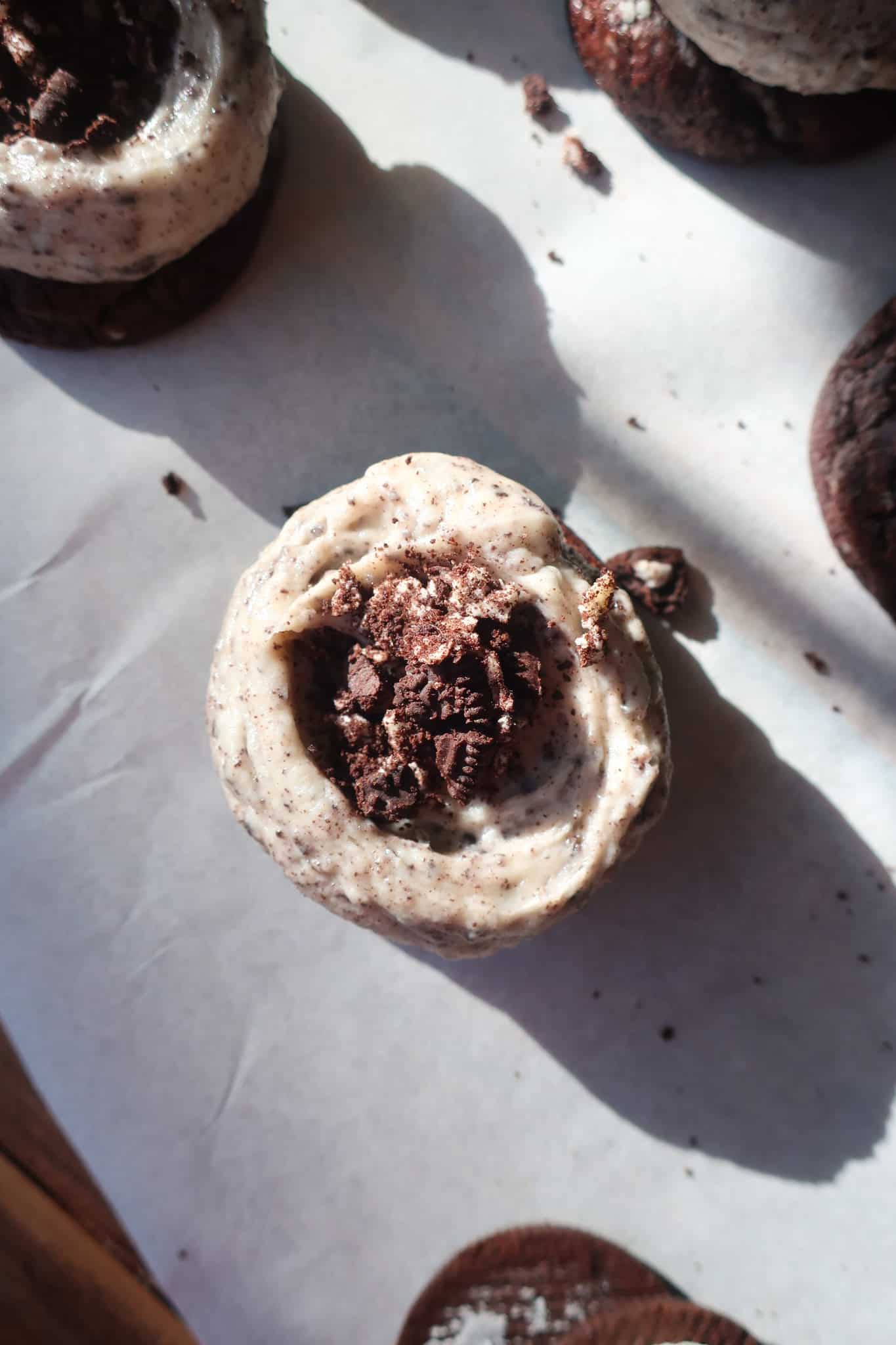 Small Batch Chocolate Oreo Cookies with Oreo Buttercream - accent golden